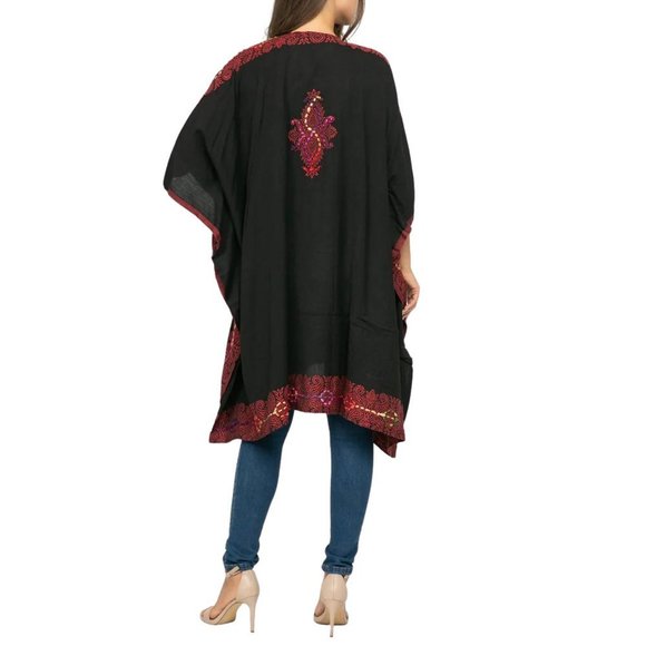 Raj | Kimonos & Yukatas | Embroidered Kimono Black With Red One Size ...